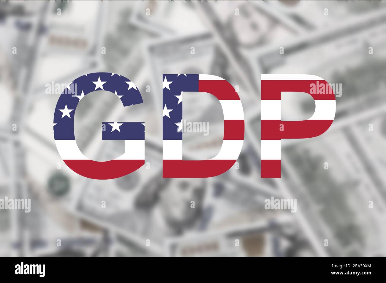 GDP concept. Added GDP text in American flag color is against dollar ...