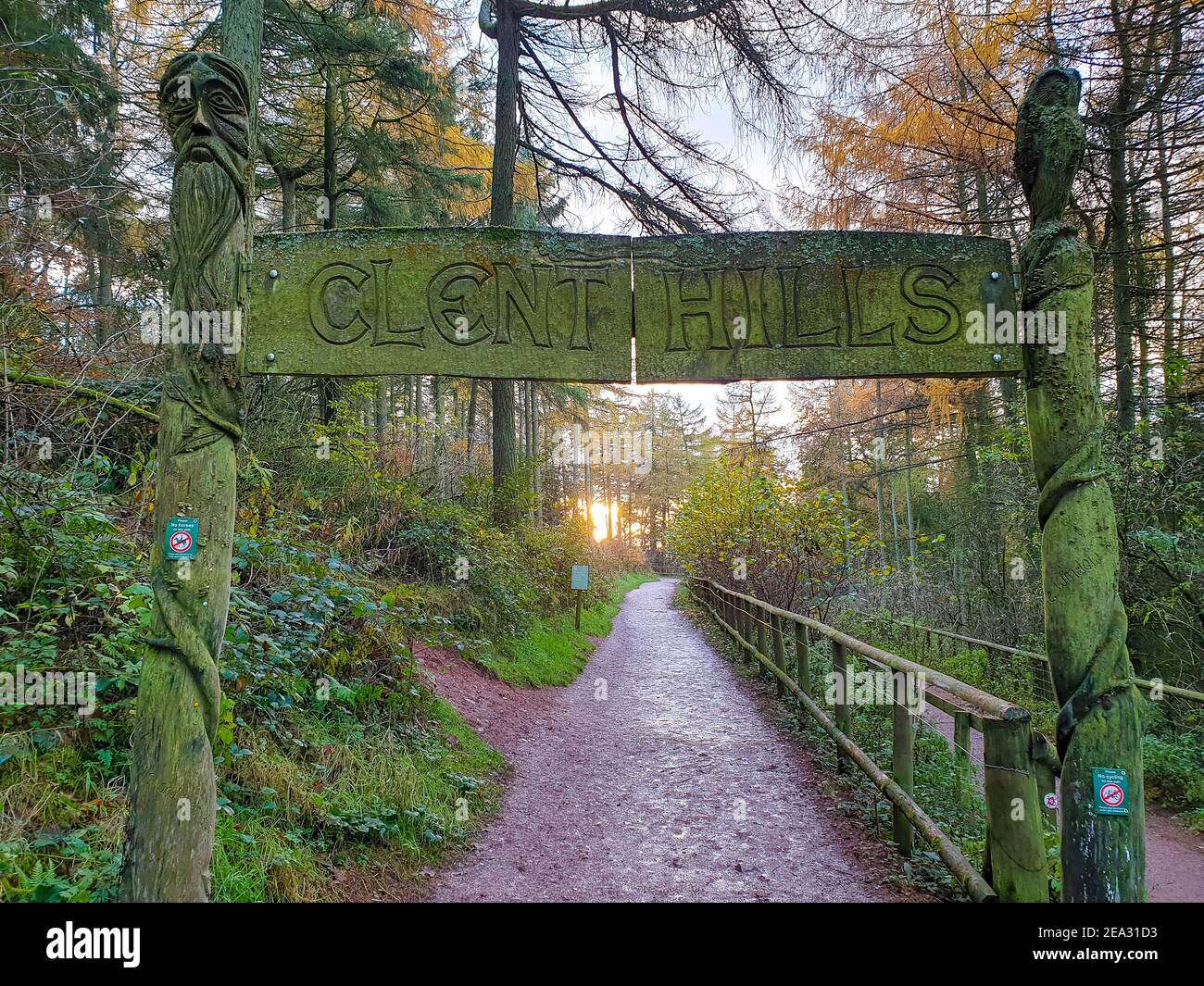 Entrance sign to Clent Hills in Autumn, National Trust countryside ...