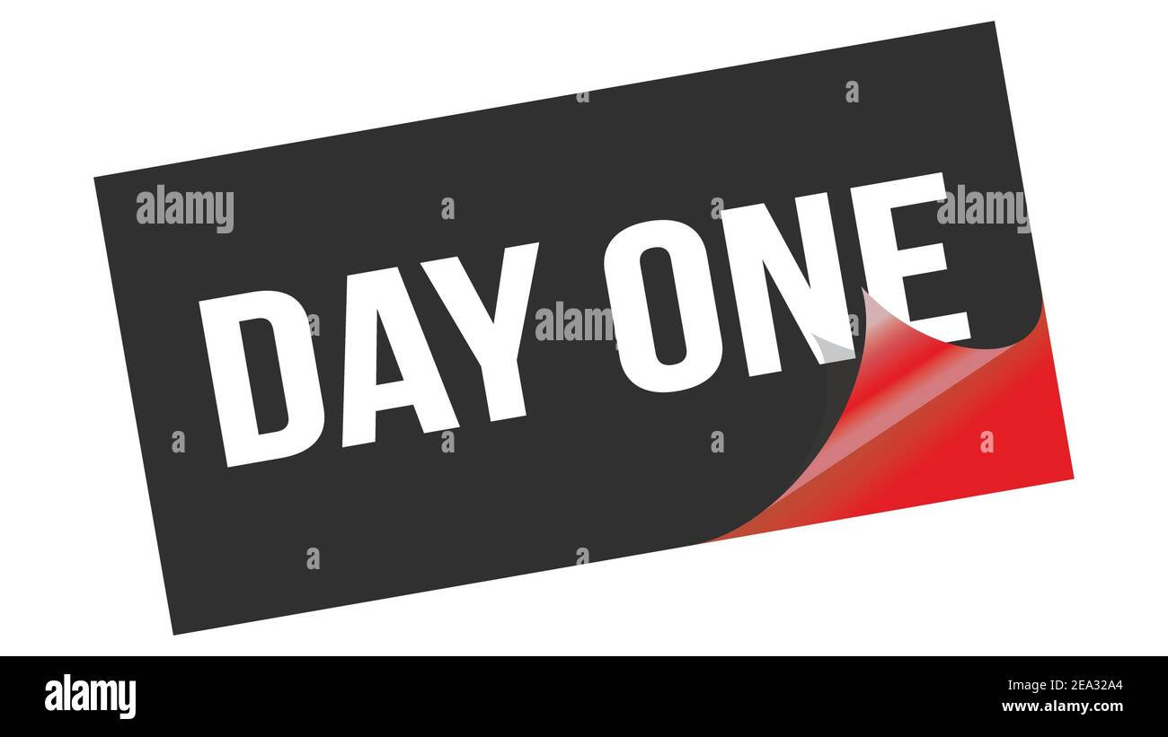 DAY ONE text written on black red sticker stamp Stock Photo - Alamy