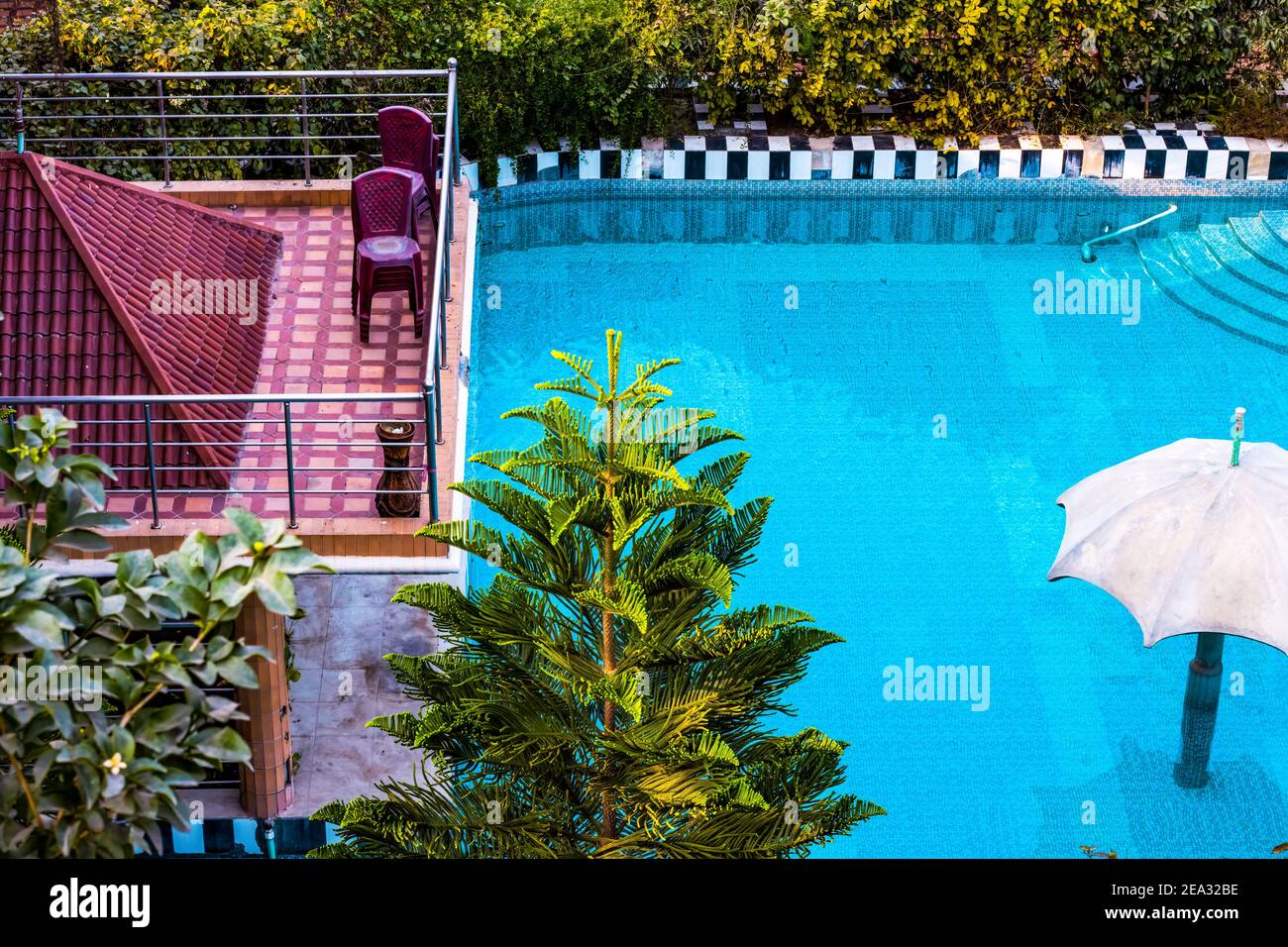 Beautiful swimming pool inside of a park top view Stock Photo - Alamy