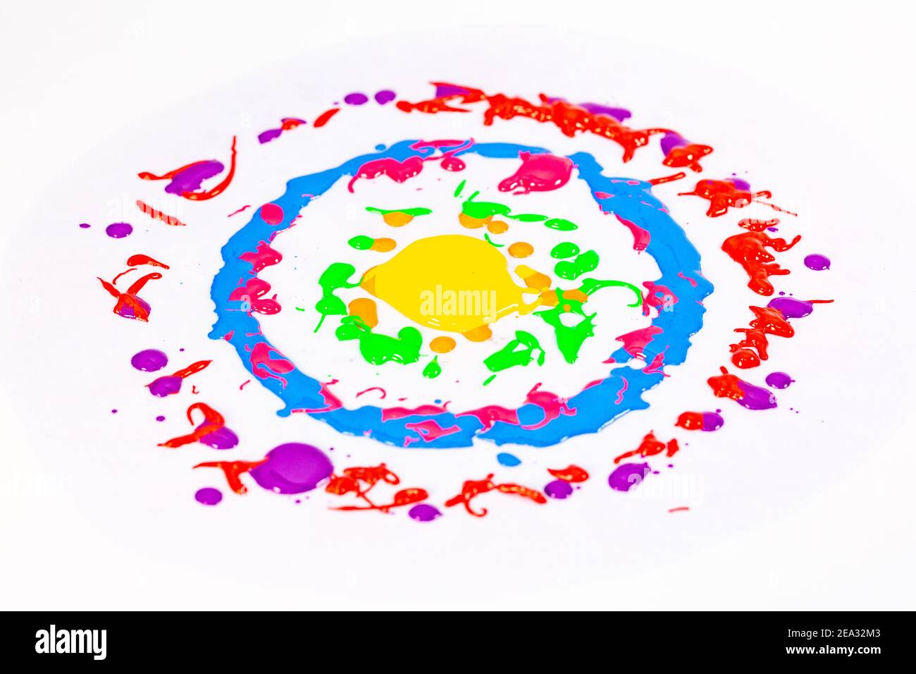 Various colors drop in lines on a white circle radial background and ...