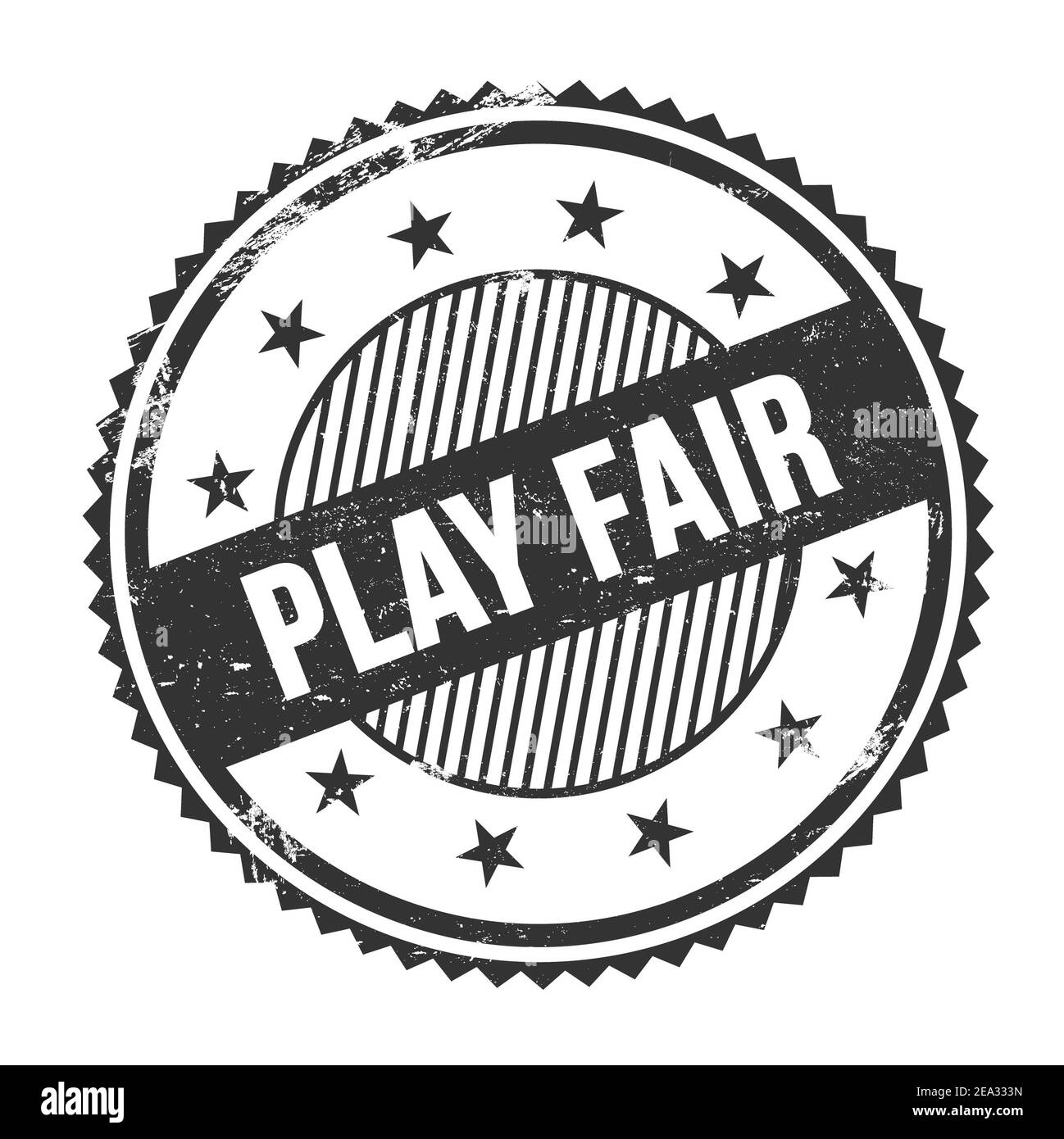 PLAY FAIR text written on black grungy zig zag borders round stamp ...