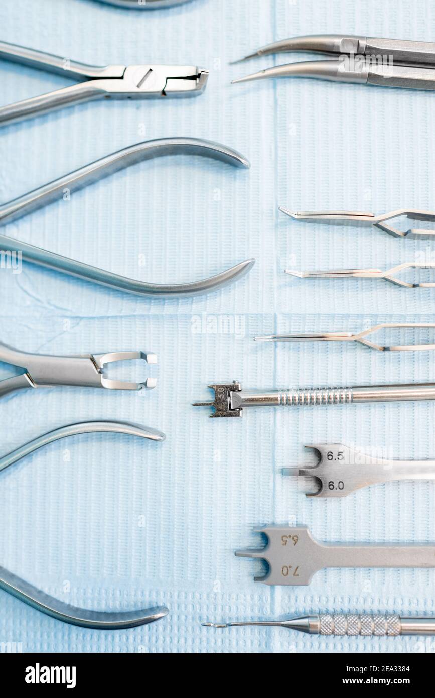 Dental tools for orthodontic treatment lying on the table Stock Photo ...