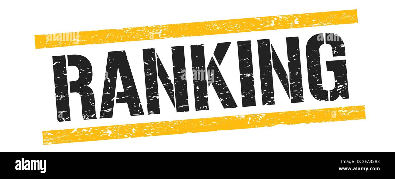 RANKING text on black yellow grungy lines stamp sign Stock Photo - Alamy