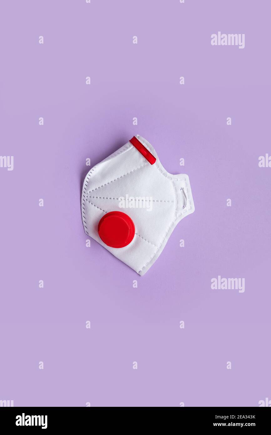 Top view of particulate respirator protection mask with red exhalation ...