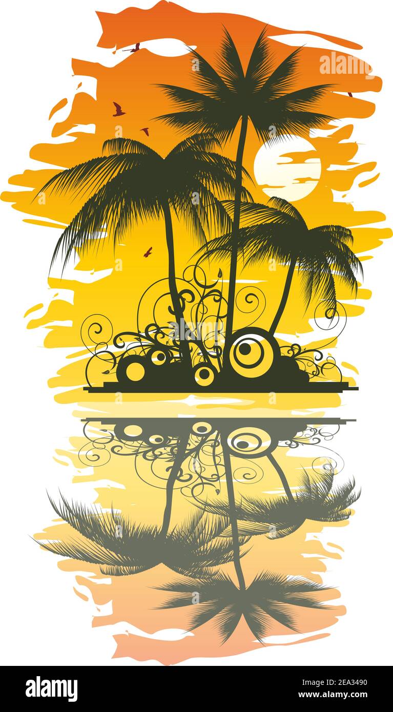 Tropical abstract background with palms and sunset Stock Vector Image ...
