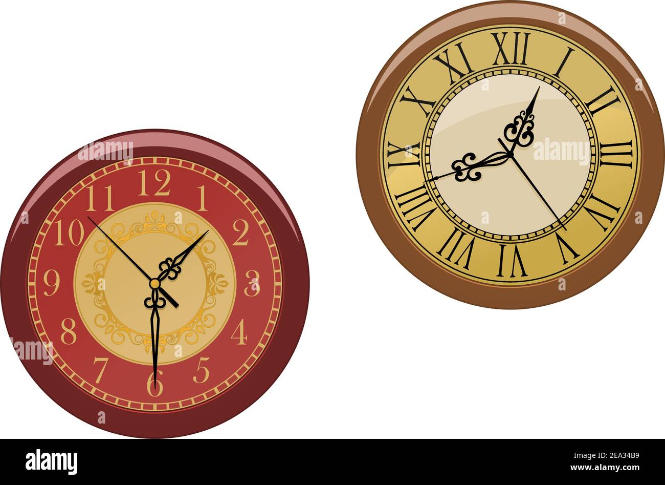 Ancient vintage clocks isolated on white for design Stock Vector Image ...