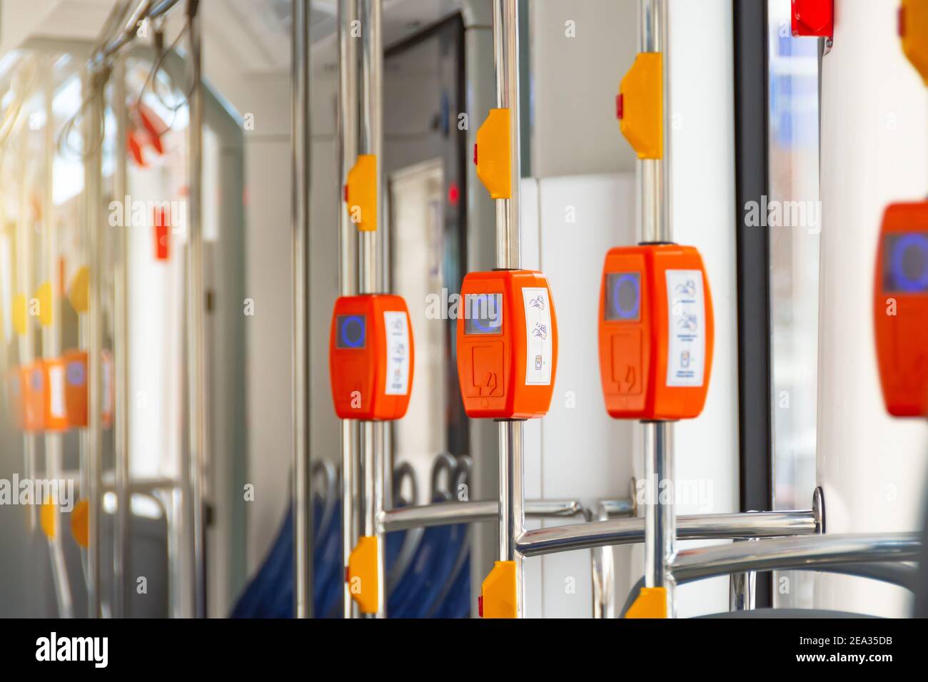 Ticket validator, card reader on public bus, trolleybus, tram. Public ...