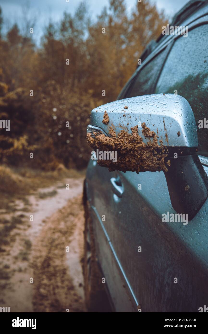 car mirror in mud close up. off road trip Stock Photo - Alamy