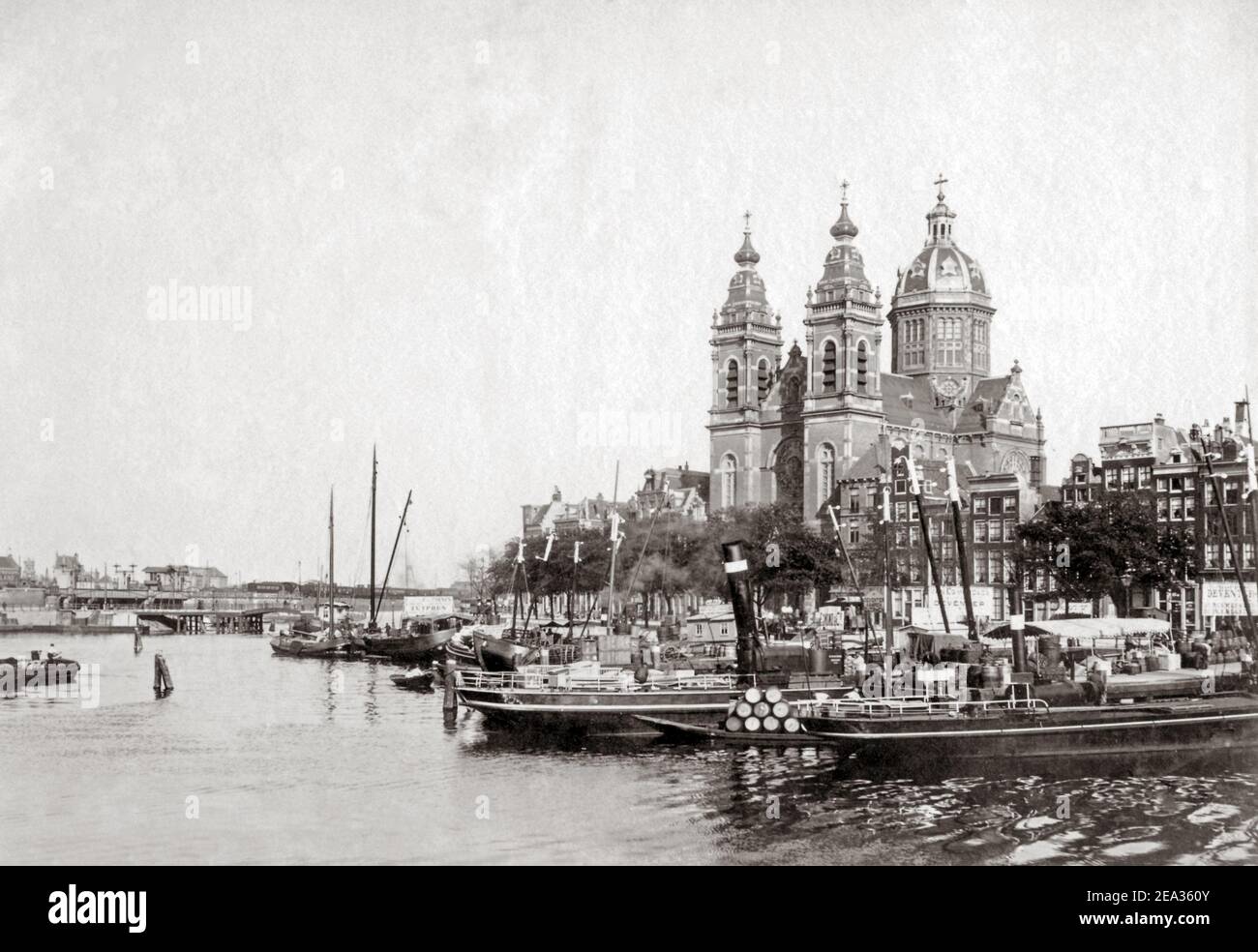 Late 19th century photograph - Boats and St. Nicholaaskerk, Amsterdam ...