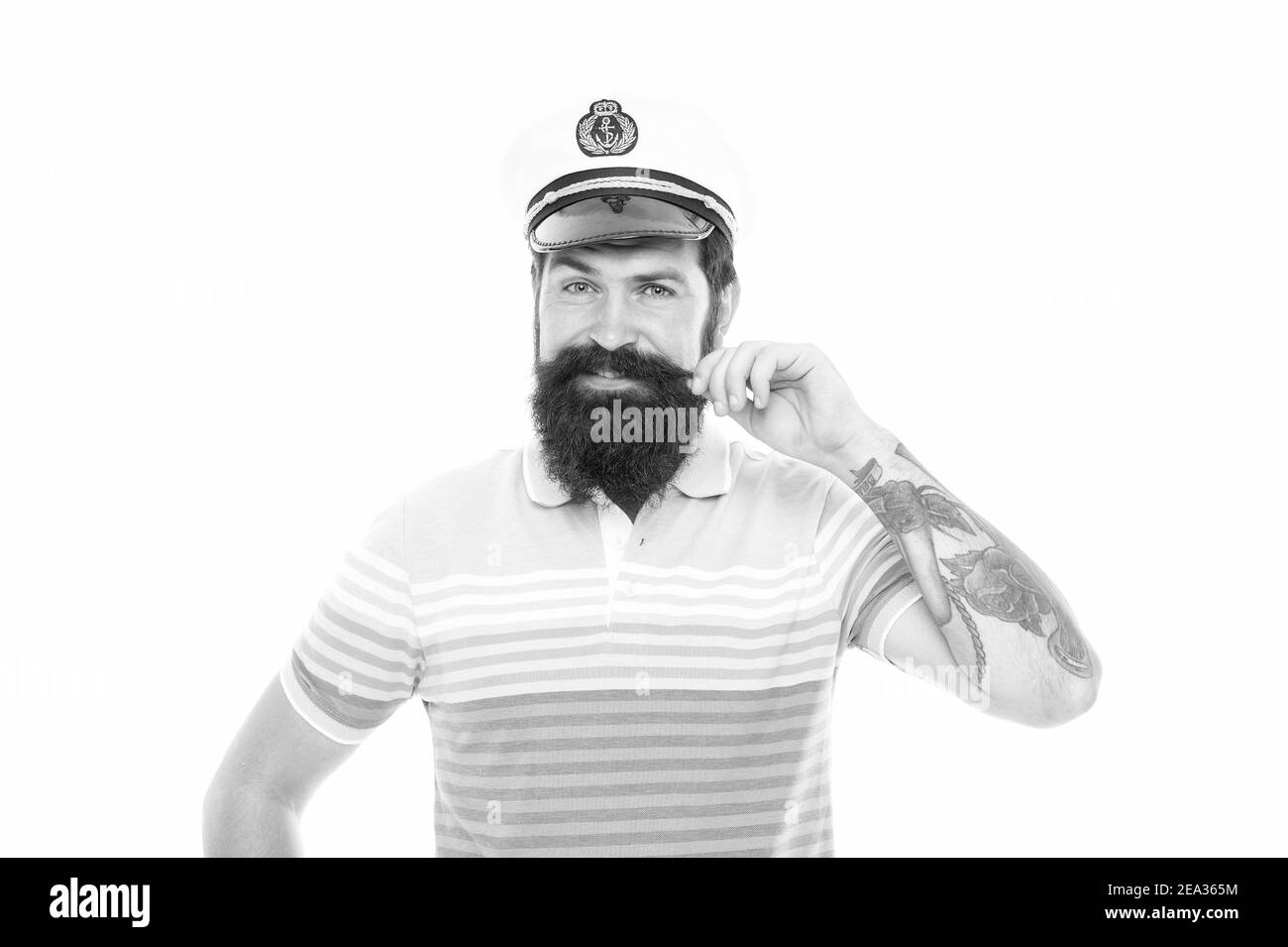Man bearded captain sailor uniform marine cruise, ocean adventure concept Stock Photo - Alamy