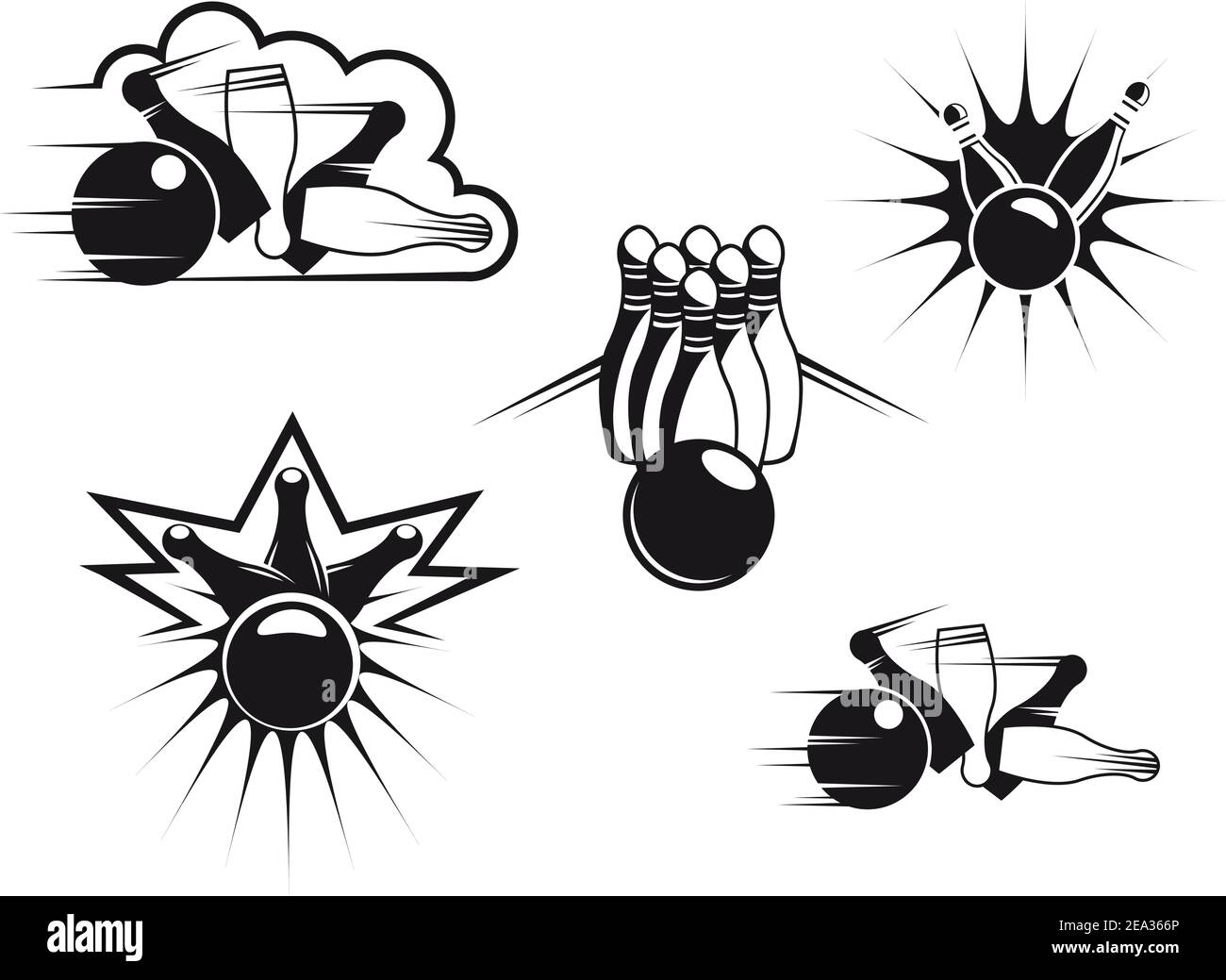 Bowling symbols set isolated on white for sports design Stock Vector ...