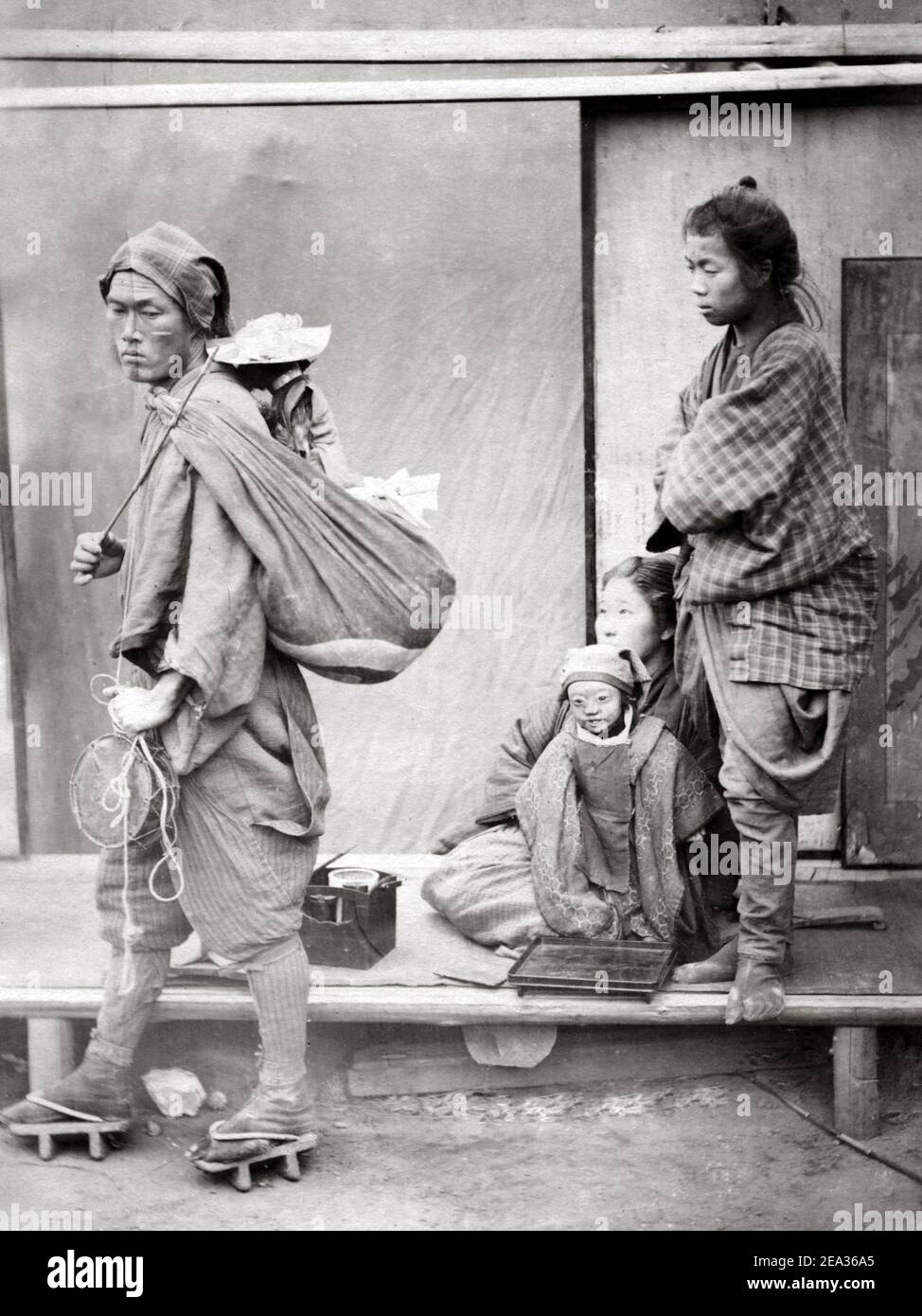 Late 19th century photograph - Street entertainers with monkey, Japan ...