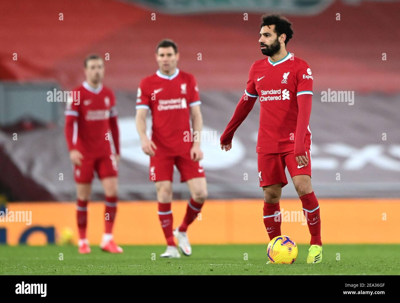 Liverpool's Mohamed Salah reacts during the Premier League match at ...