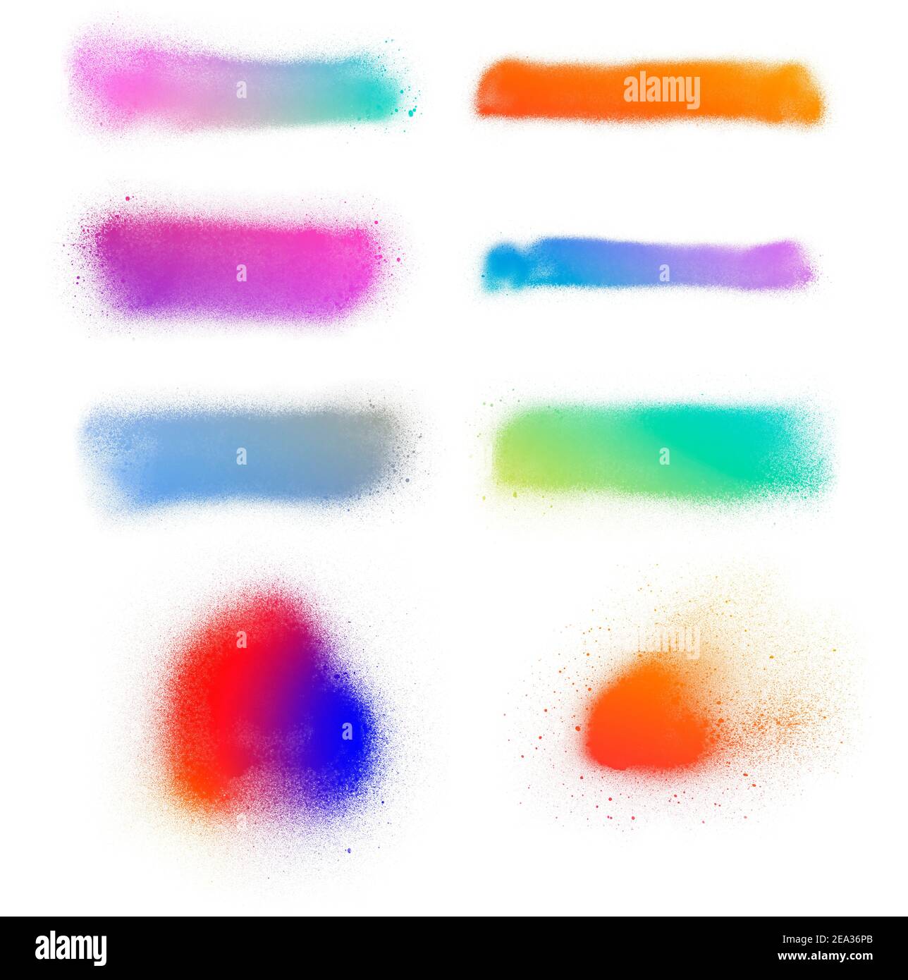 Abstract colorful set of spray, splash and stroke brushes for painting ...