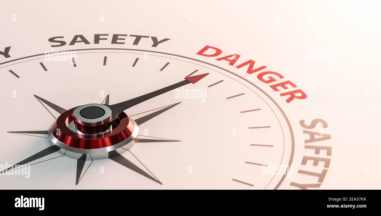 compass pointing at written word danger besides the word safety 3d ...