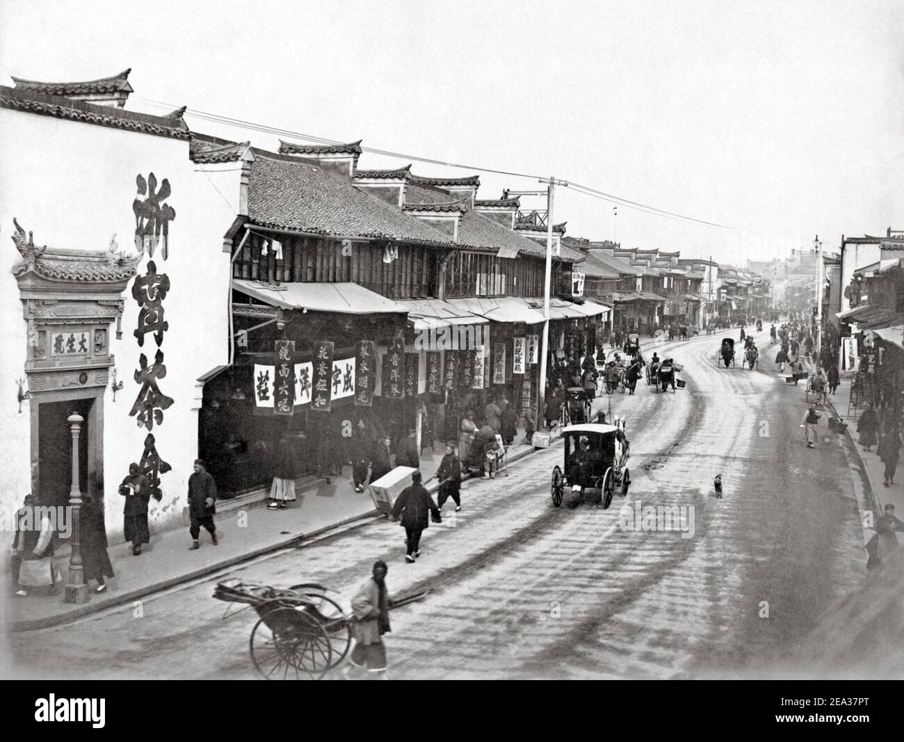 Late 19th century photograph - Street scene, Shangahi, Chinese quarter ...