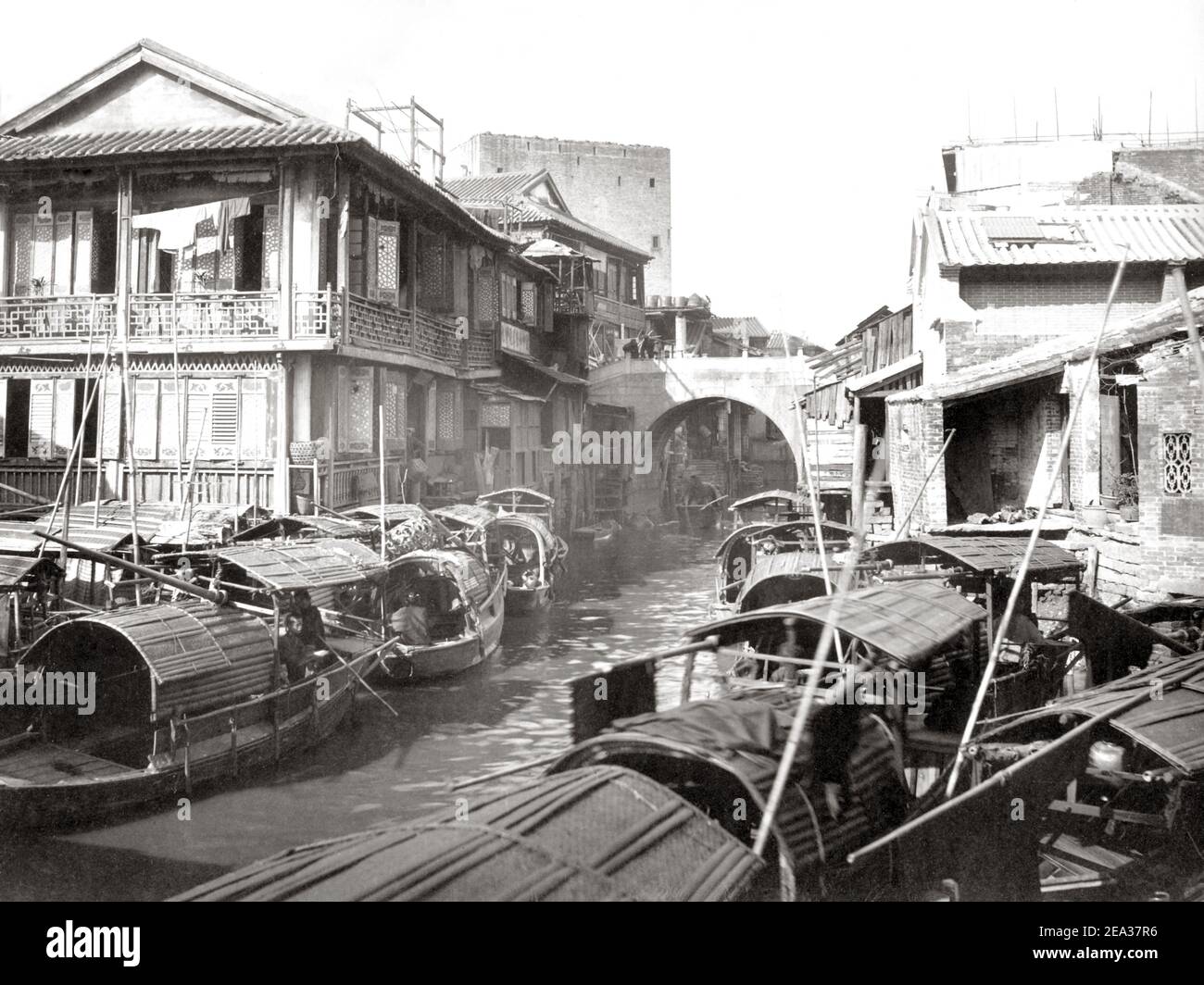 Late 19th century photograph - River boats, Canton, China c. 1880's ...