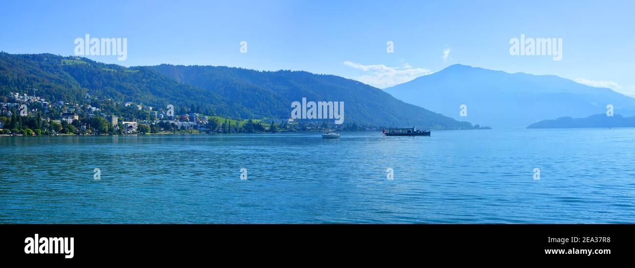 Panorama Lake Zug, the town Zug and the Mount Rigi in distance Stock ...