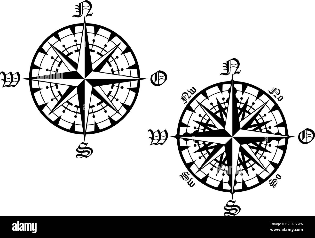 Vintage compass symbols isolated on white for design Stock Vector Image ...