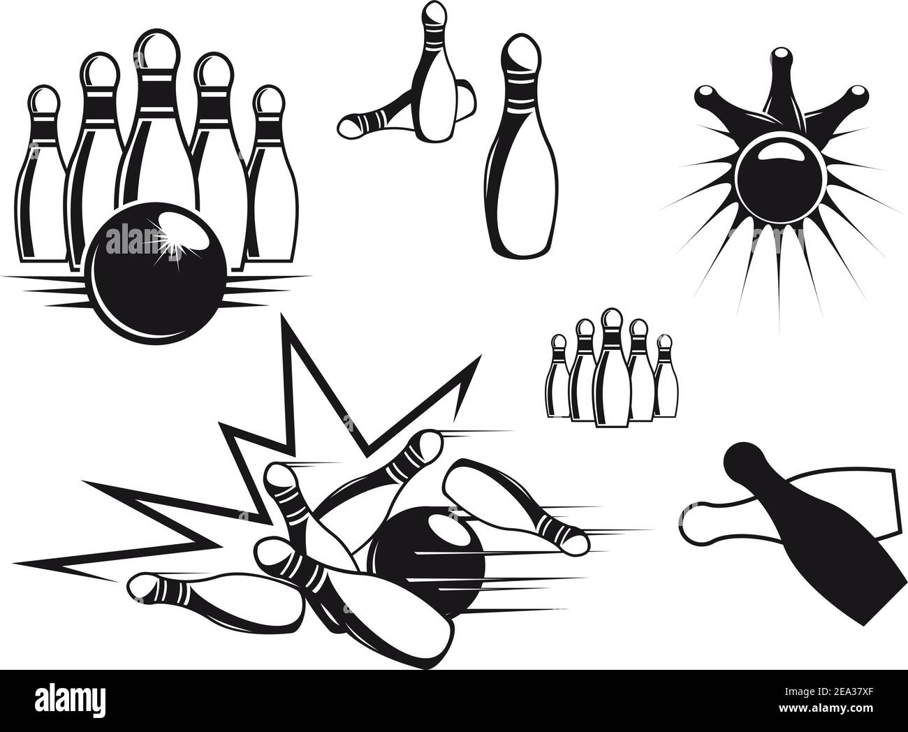 Bowling symbols set isolated on white for sports design Stock Vector ...