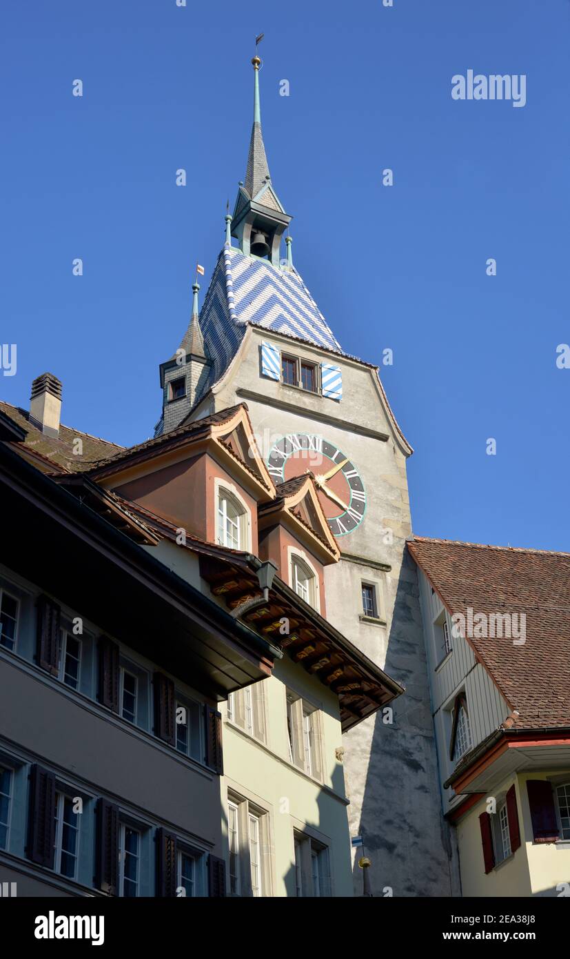 Old town Zug in Switzerland with Zytturm and historical buildings Stock ...