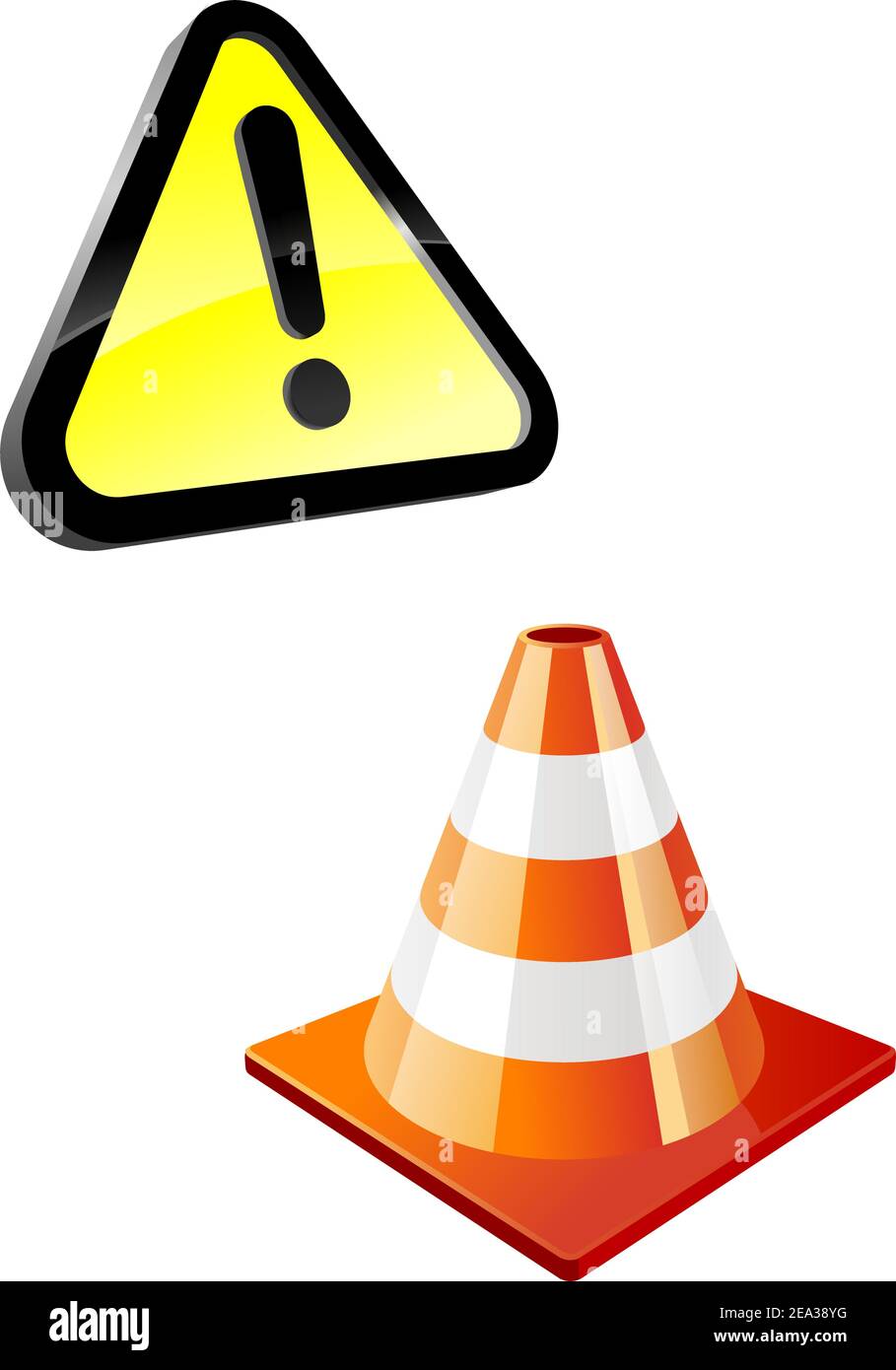 Warning sign and traffic cone isolated on white Stock Vector Image ...
