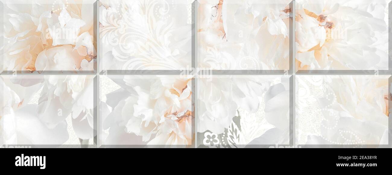 Digital tiles design. 3D render Colorful ceramic wall tiles decoration ...