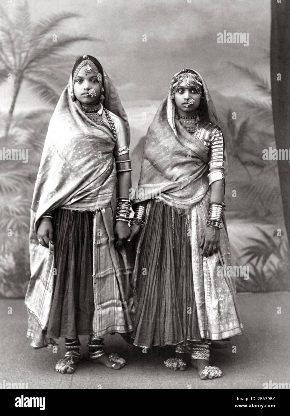Late 19th century photograph - Two girls, India, c.1890, elabroate ...