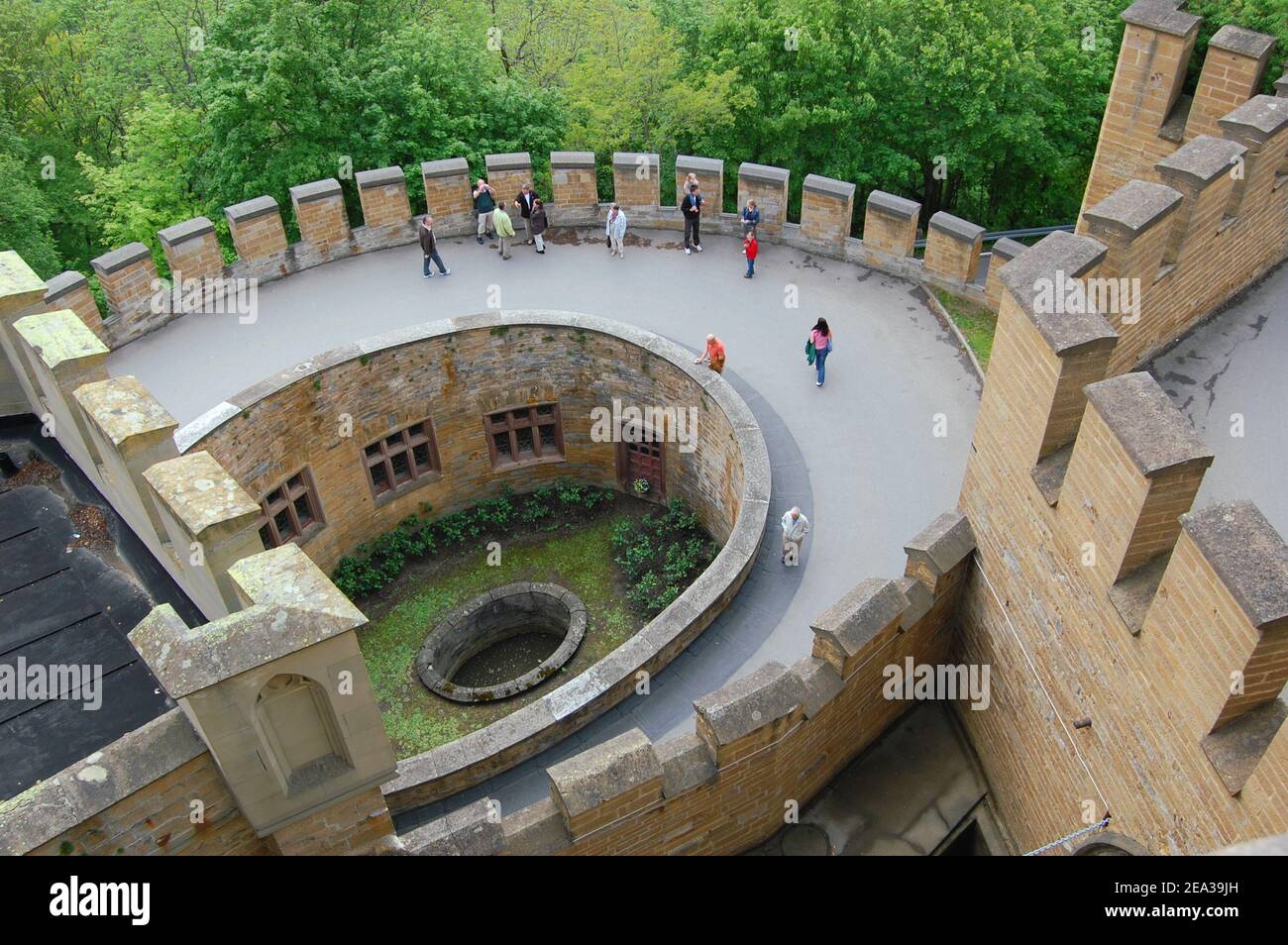 Bisingen, Germany - May 2009: Visitors at one of the central courtyards ...