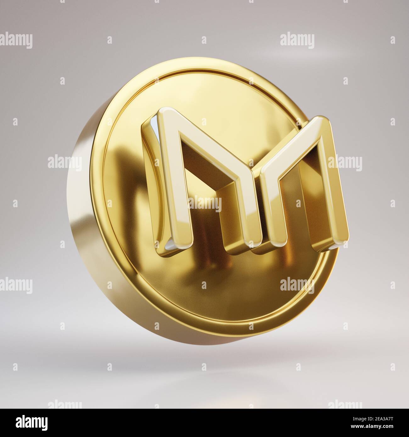 Maker cryptocurrency coin. Gold 3d rendered coin isolated on white ...