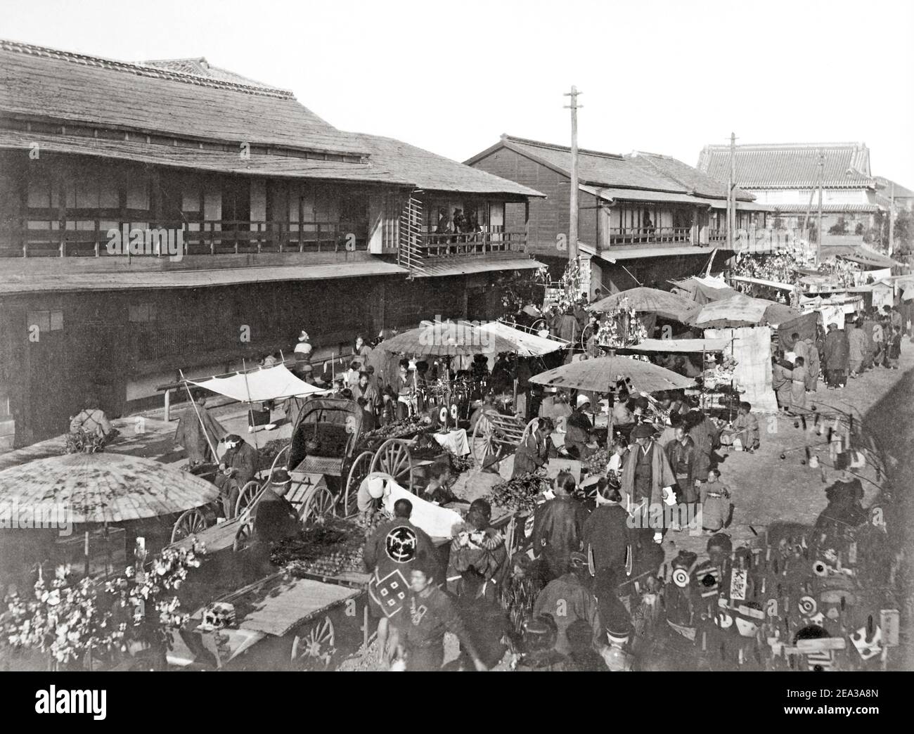 Late 19th century photograph - Street market, Yokohama, Japan, c.1880's ...