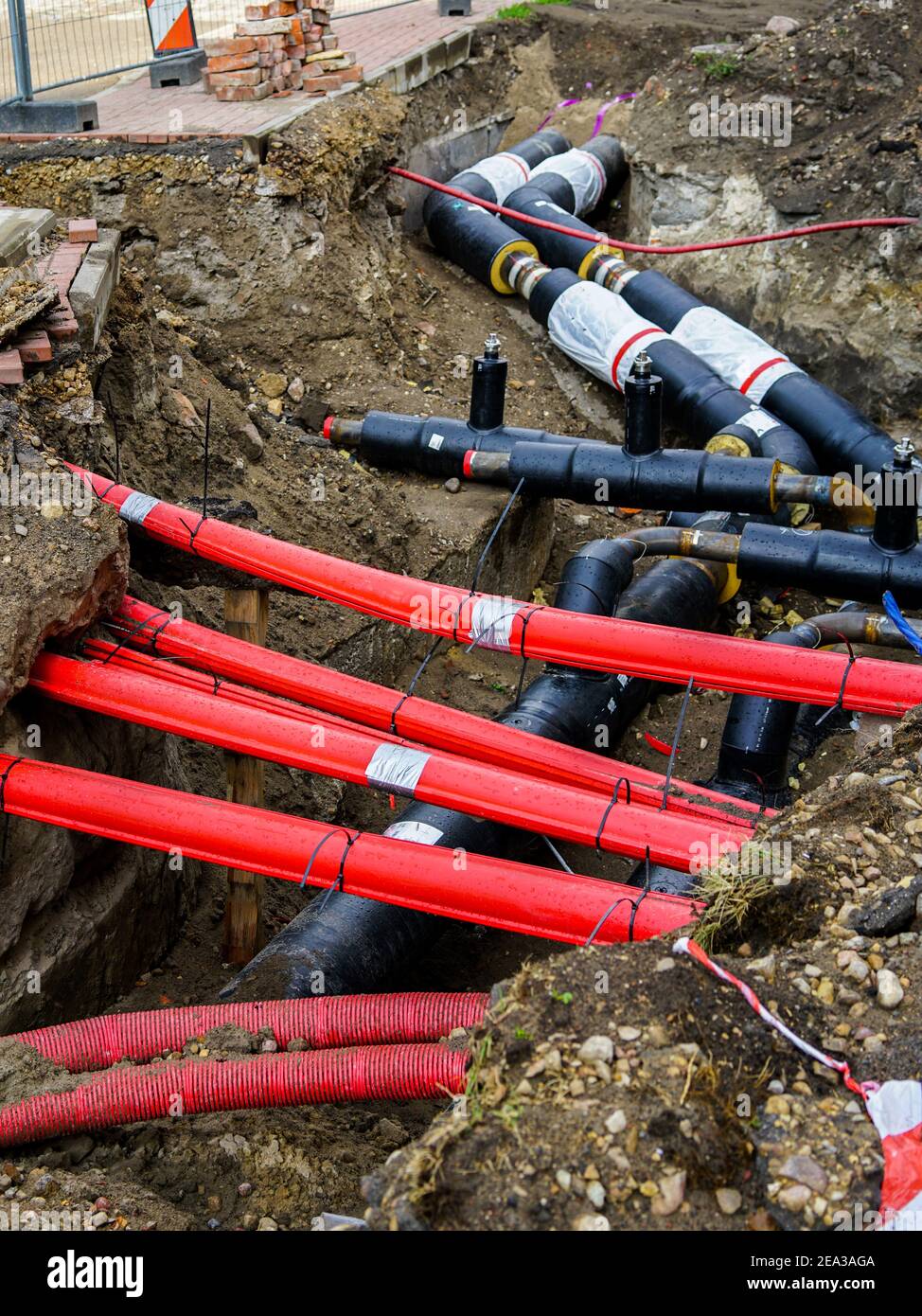 view of the city underground communication cables and heating system ...