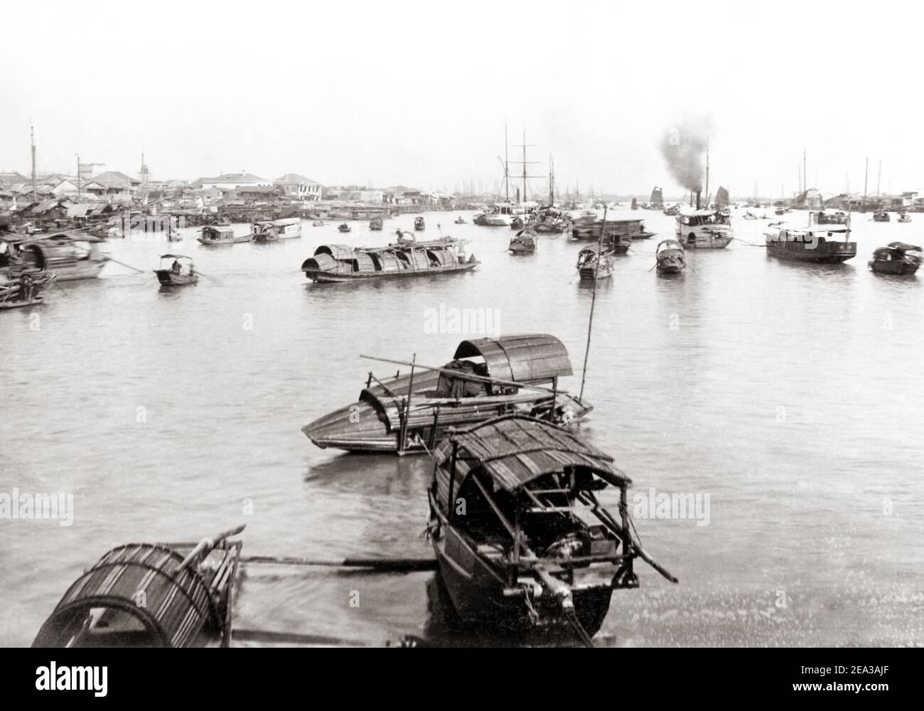 Late 19th century photograph - Harbour view, Canton, Guangzhou, China c ...