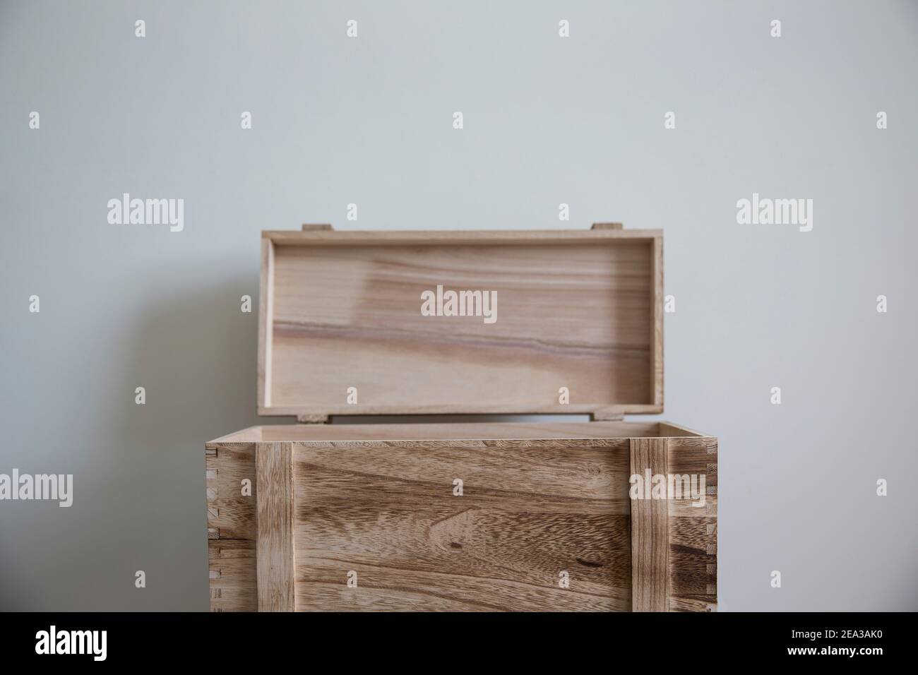 Raw wooden open chest for small items isolated on white background ...