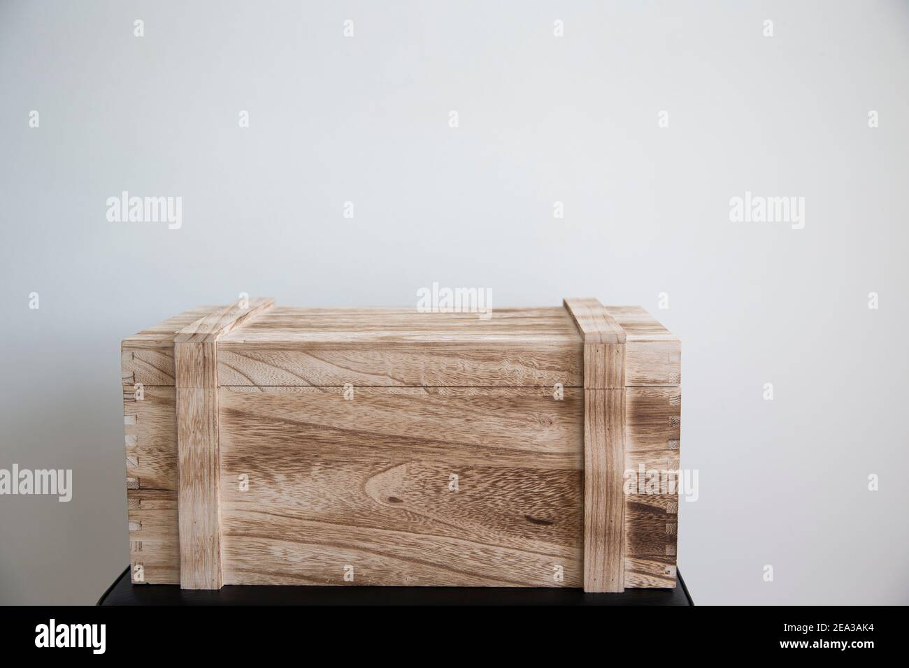Raw wooden close chest for small items isolated on white background ...