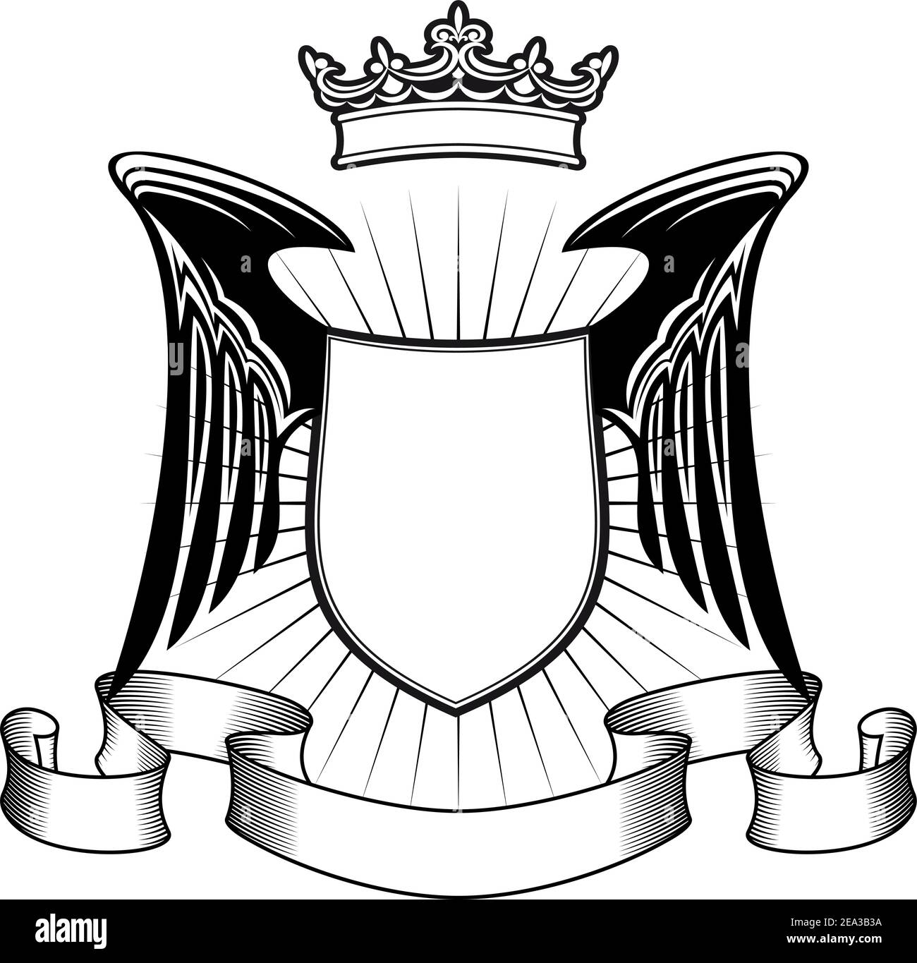Heraldry shield with angel wings and ribbons for medieval design Stock ...