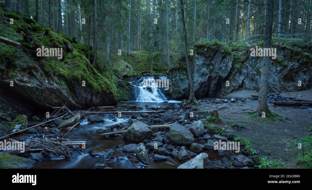 Stunning Waterfall in Rural wild Forest outside of Jonkoping Sweden ...