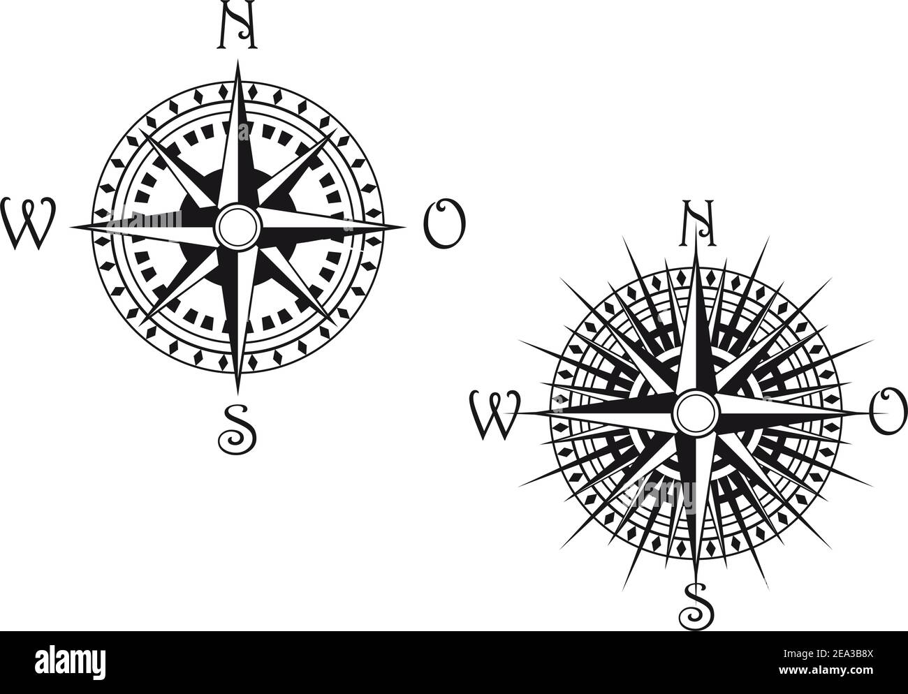 Vintage compass symbols isolated on white for design Stock Vector Image ...