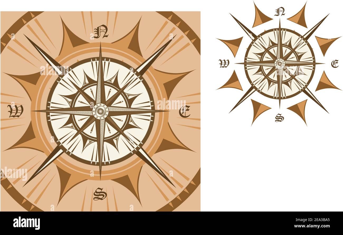 Medieval compass isolated on white background for travel design Stock ...