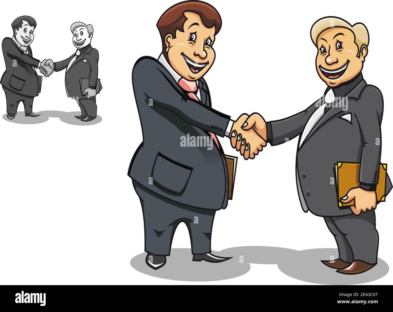 Two cartoon smiling businessmen contacting and making handshake Stock ...