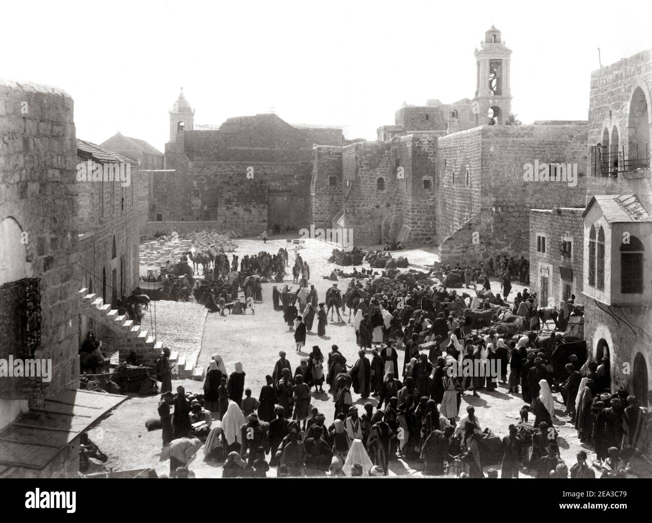 Late 19th century photograph Market Place at Bethlehem Palestine, West ...