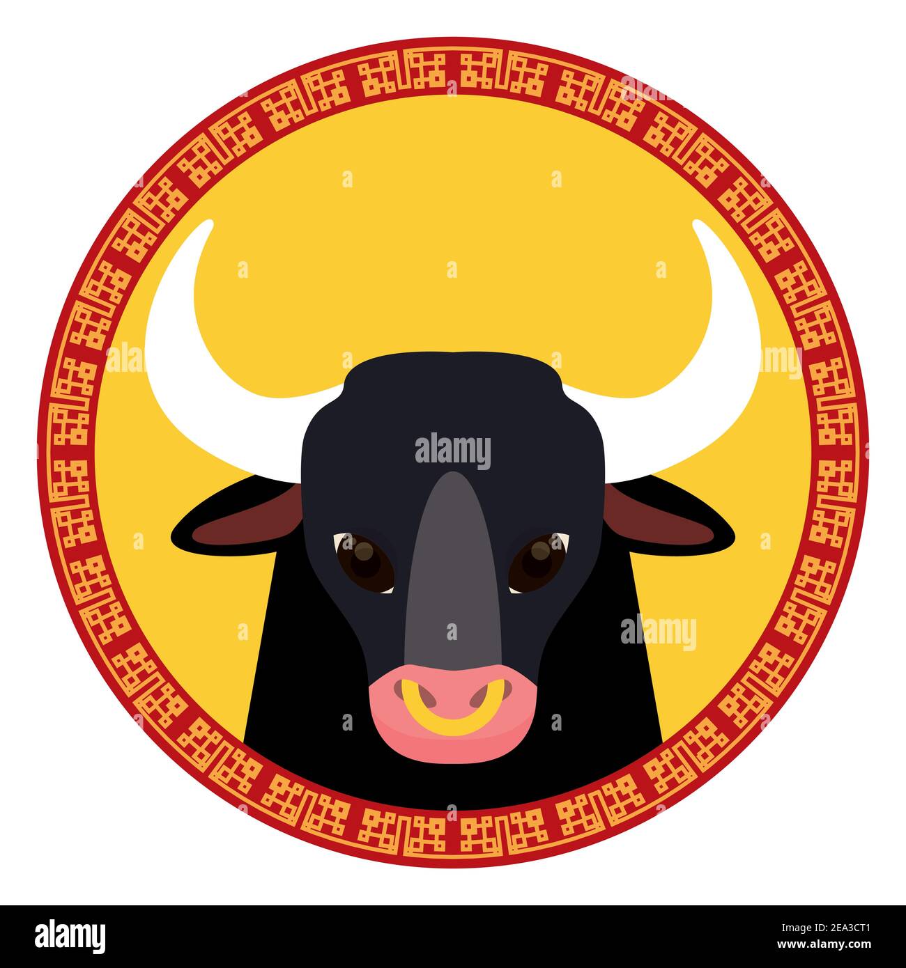 Black ox head with nose ring over round button, decorated with Chinese ...