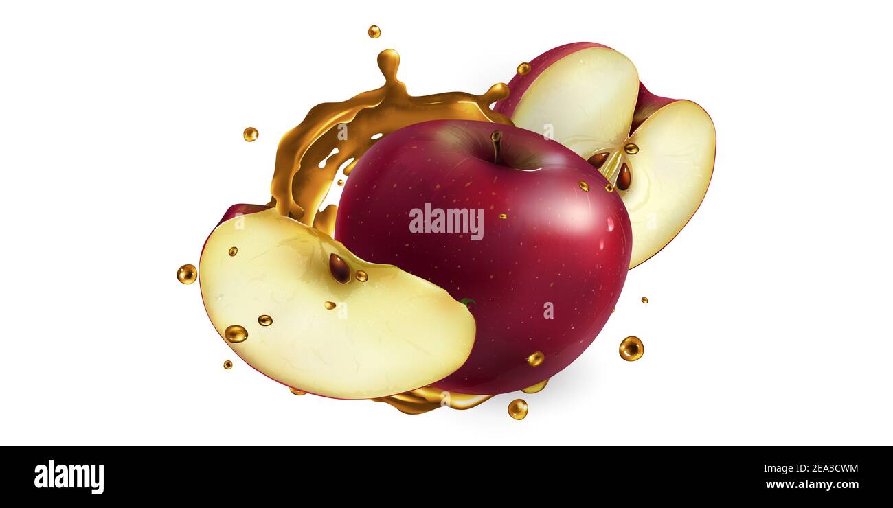 Fresh red apples and a splash of fruit juice Stock Photo - Alamy