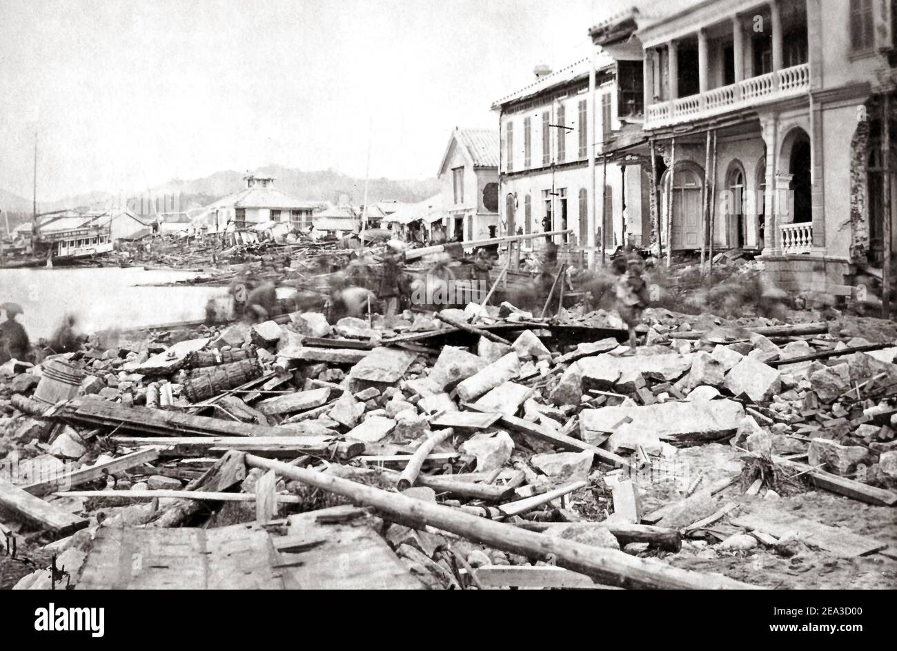 Late 19th century photograph - Typhoon storm damage on The Bund, Kobe ...