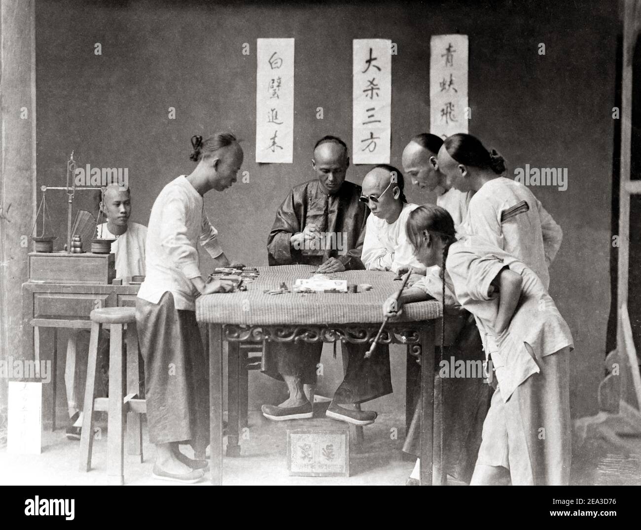 Late 19th century photograph - Chinese men and calligraphy, China c ...