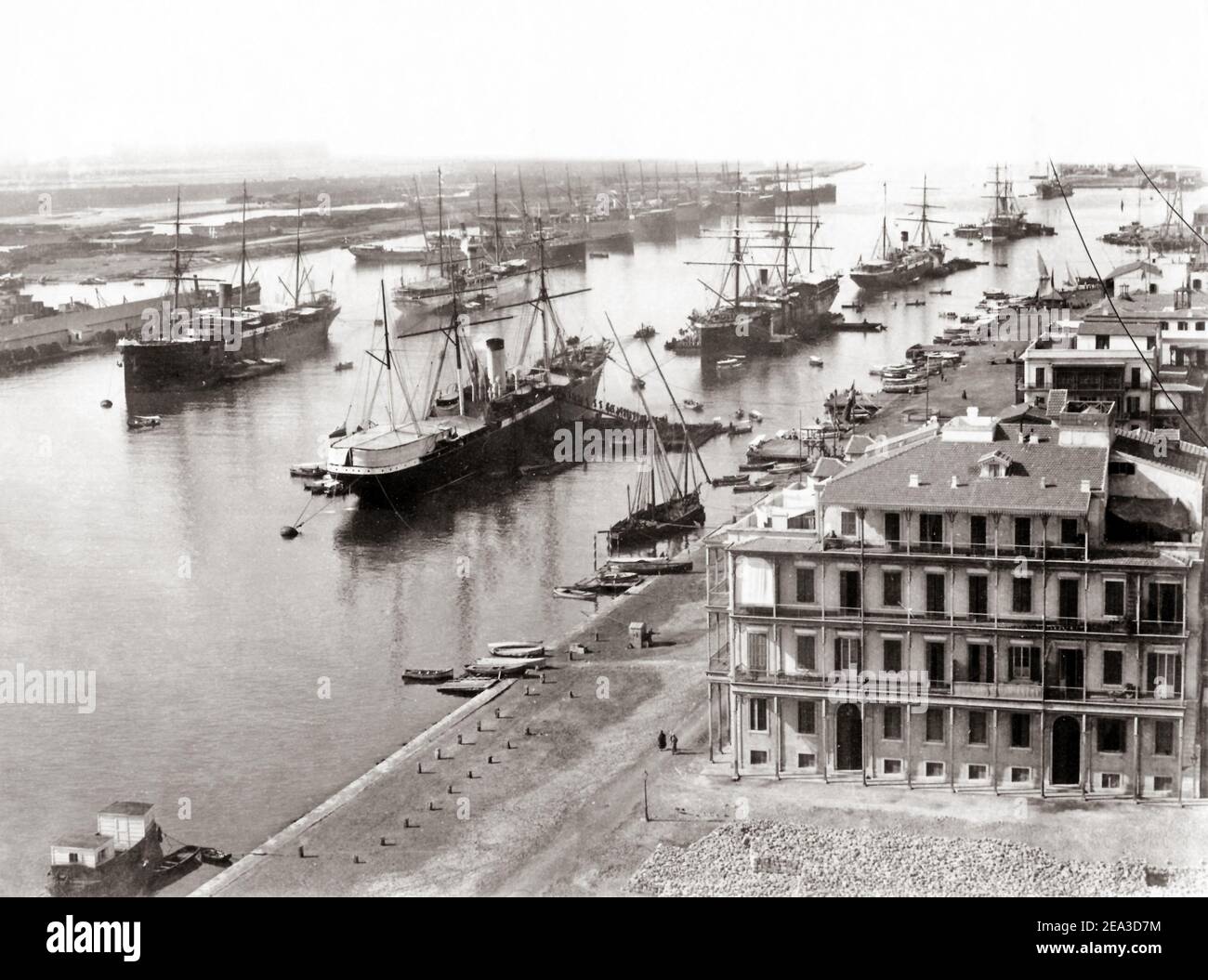 Late 19th century photograph - Ships in dock at Suez, Egypt, c.1880's ...
