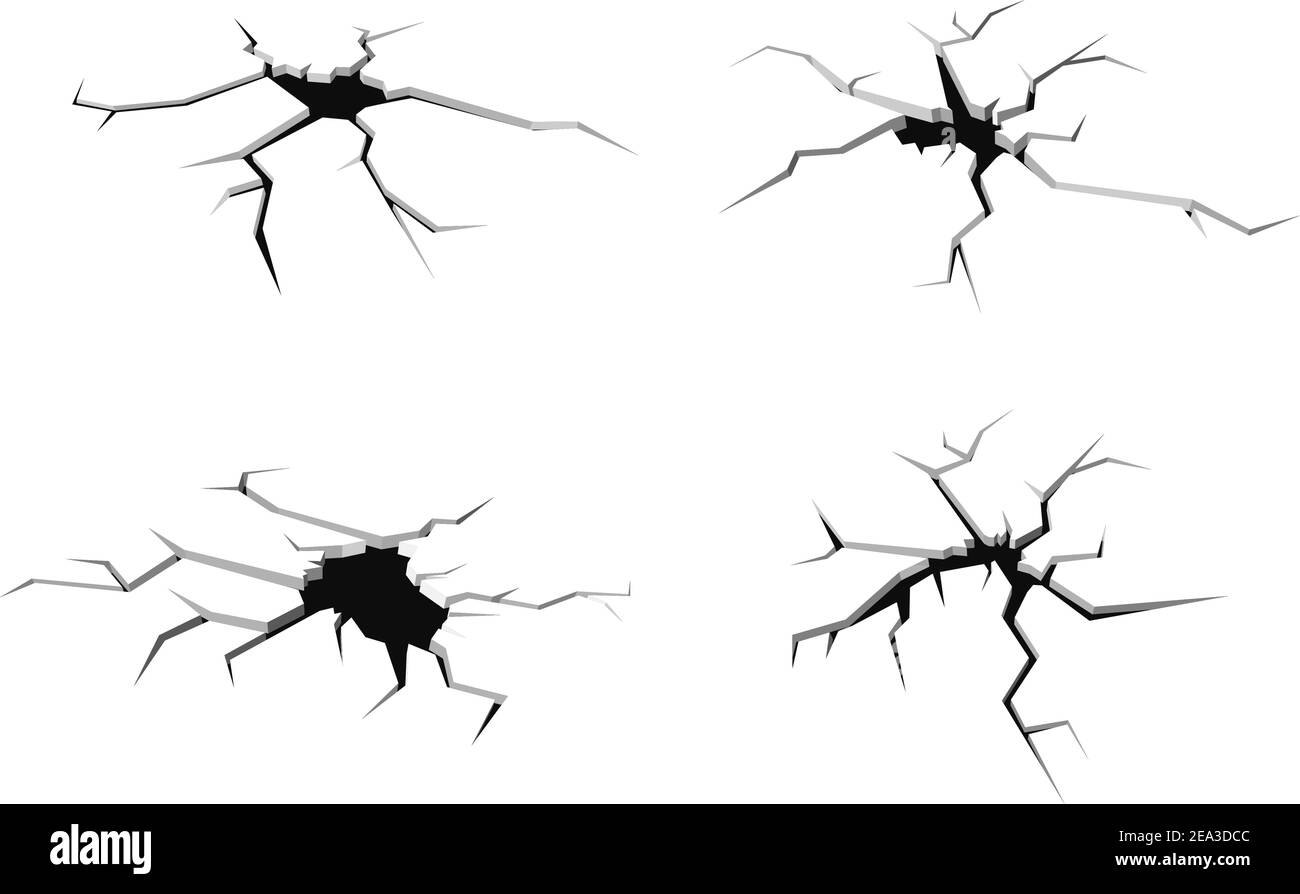 Set of cracks in ground isolated on white background for crash design ...