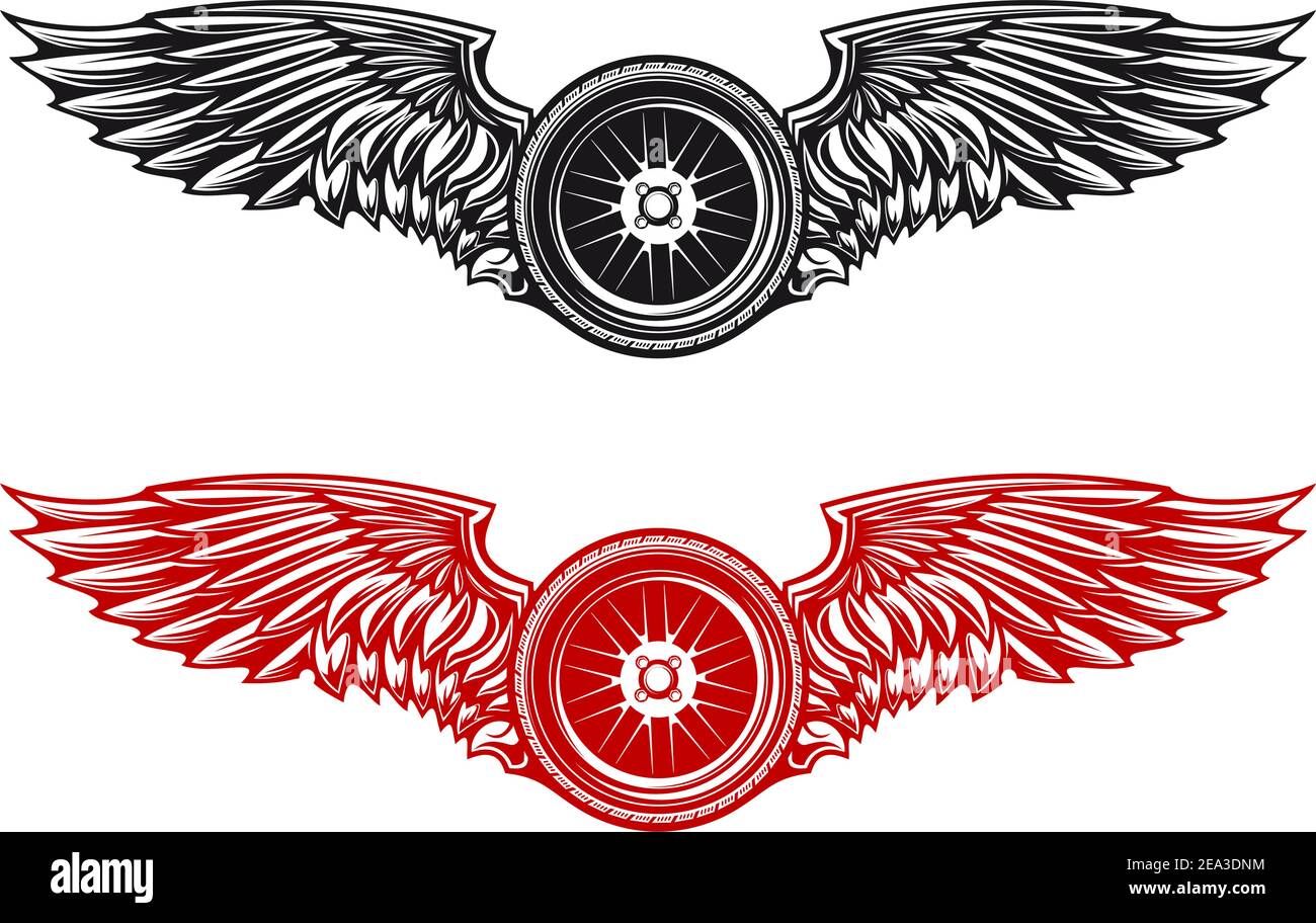 Wheel with wings for tattoo or mascot design Stock Vector Image & Art ...