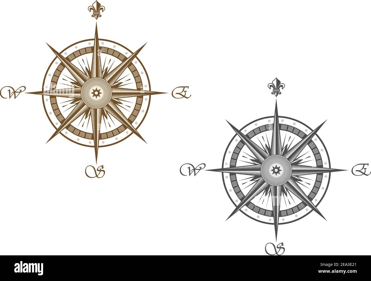 Medieval compass isolated on white background for travel design Stock ...